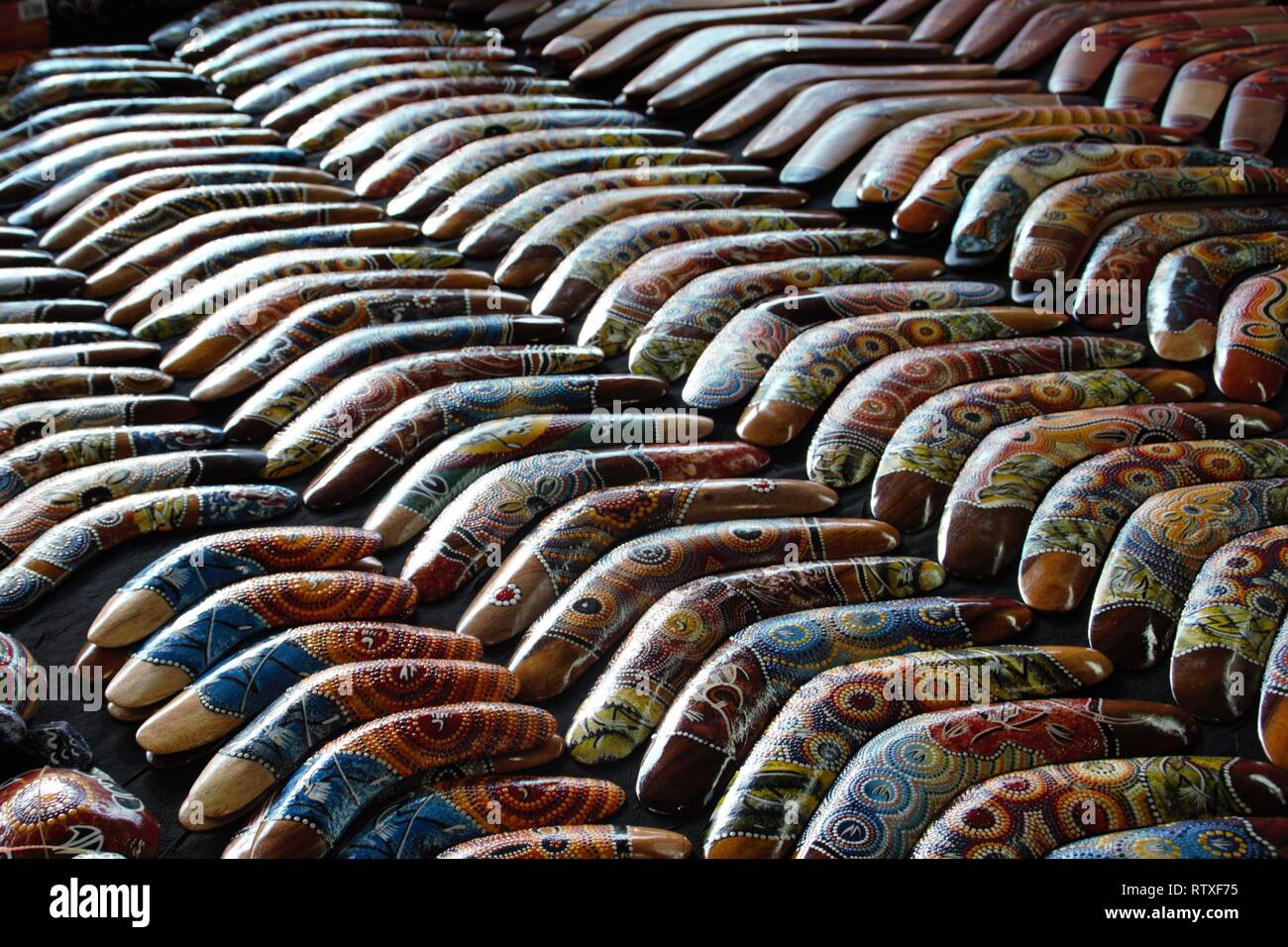 Super nice boomerang collection in Sydney street market Stock Photo - Alamy