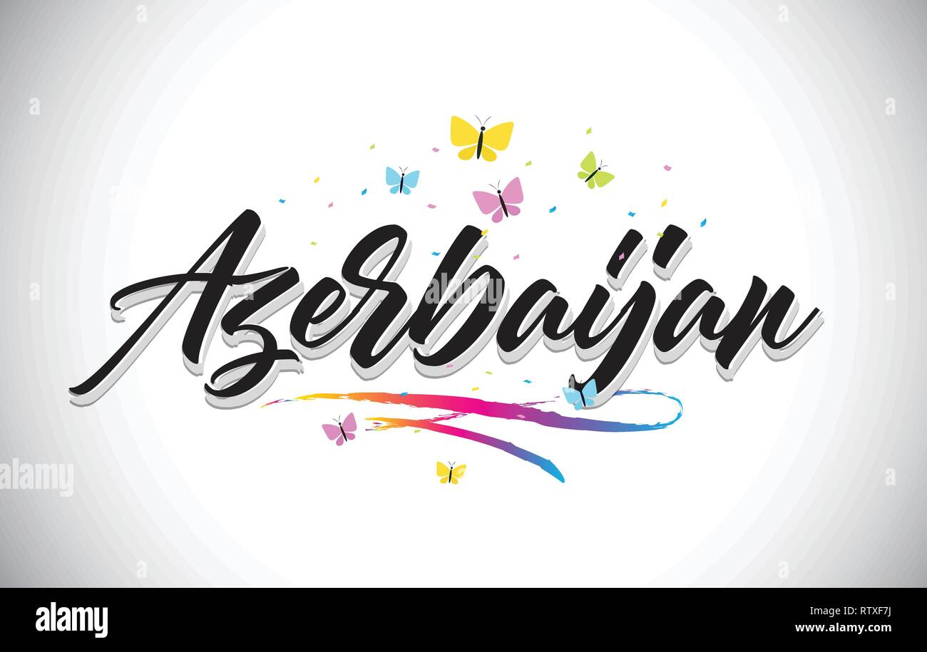 Azerbaijan Handwritten Word Text with Butterflies and Colorful Swoosh ...