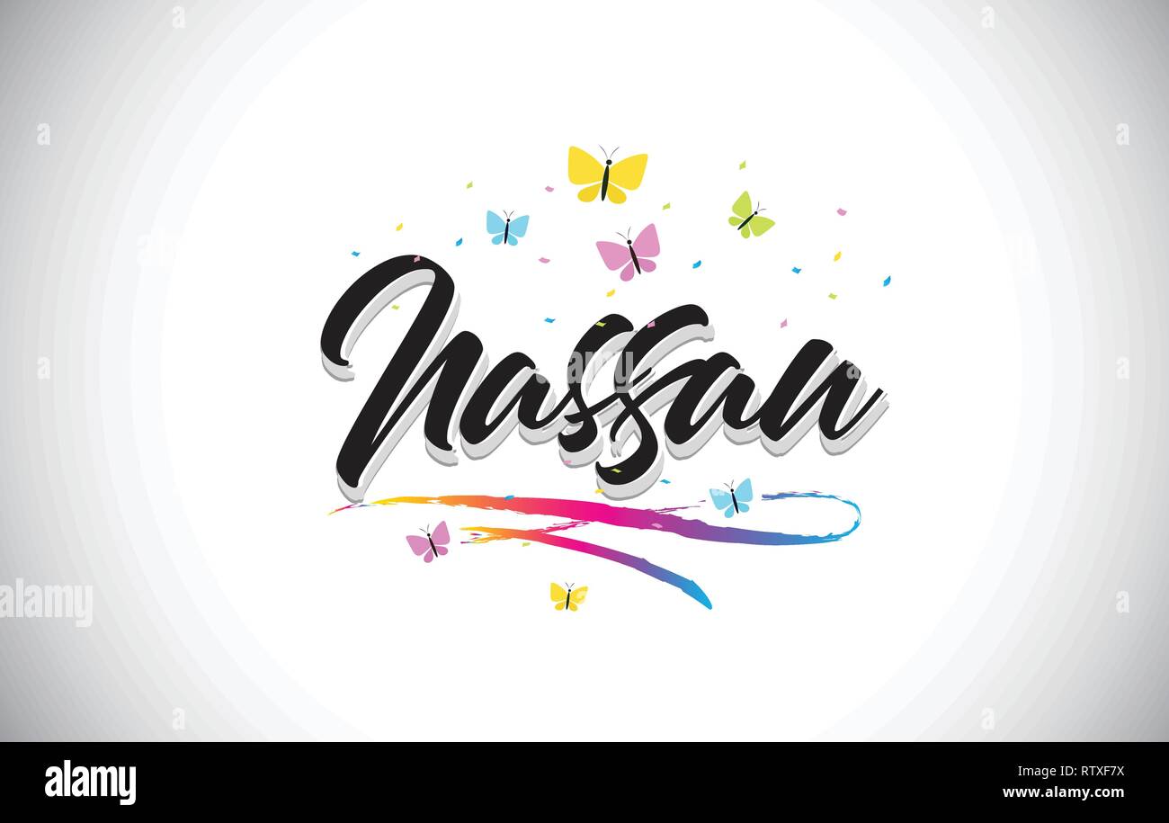 Nassau Handwritten Word Text with Butterflies and Colorful Swoosh ...