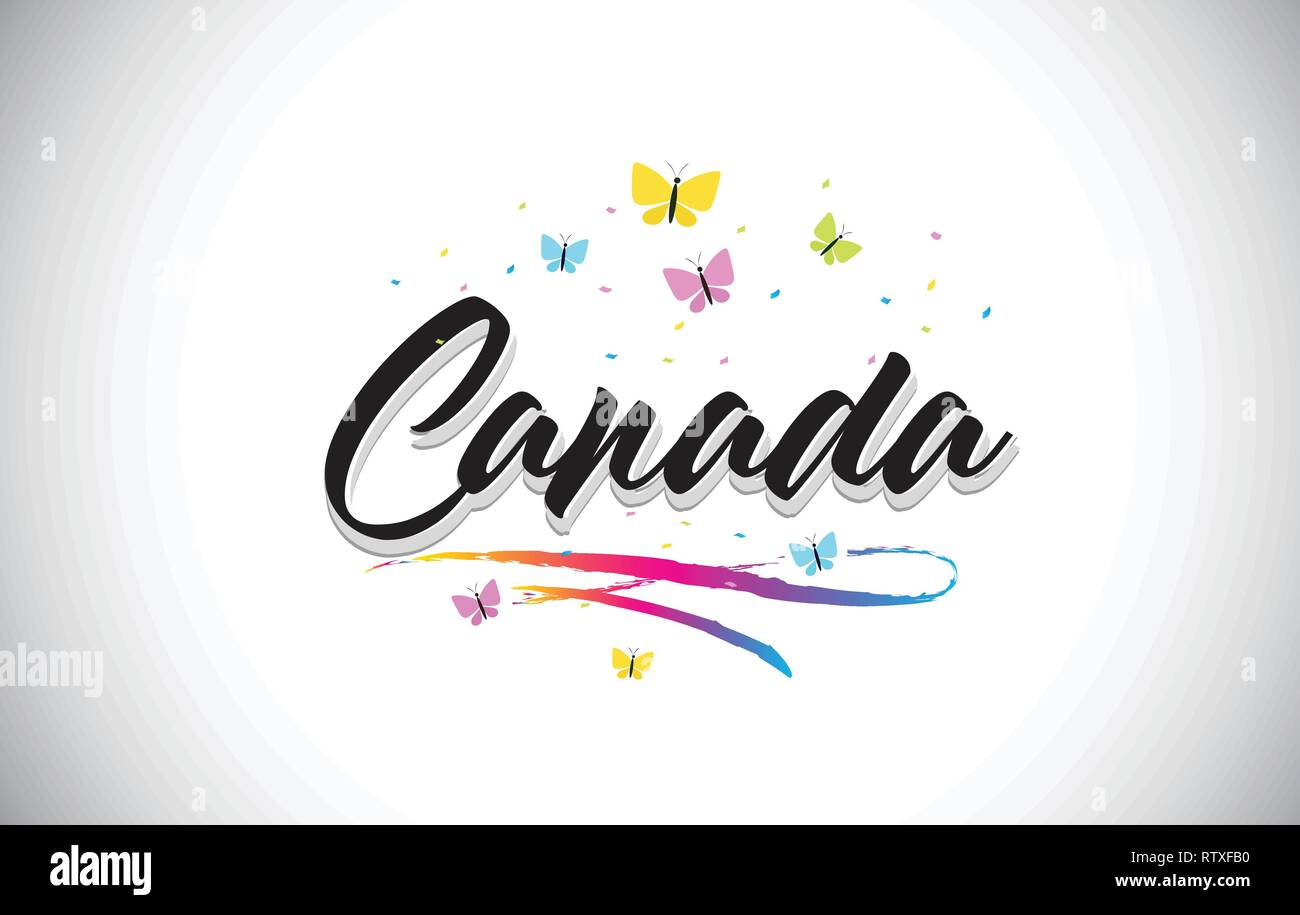 Canada Handwritten Word Text with Butterflies and Colorful Swoosh ...