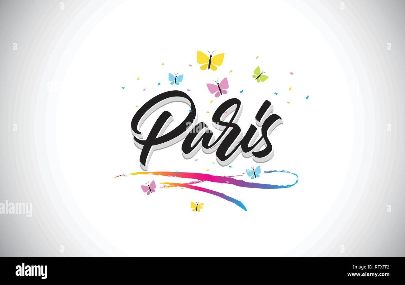 Paris Handwritten Word Text with Butterflies and Colorful Swoosh Vector ...