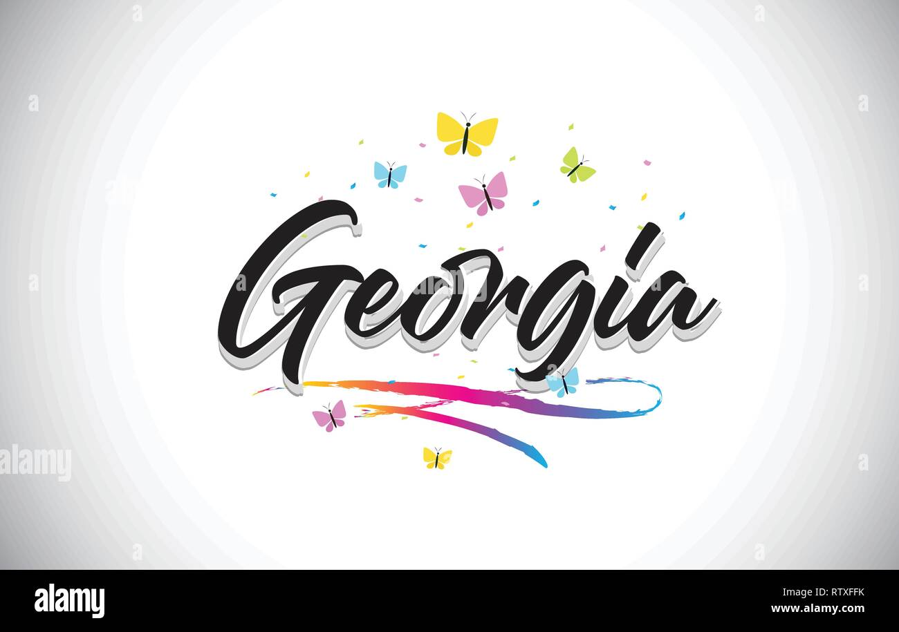 Georgia Handwritten Word Text with Butterflies and Colorful Swoosh ...