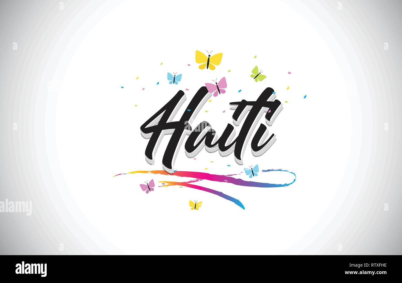Haiti Handwritten Word Text with Butterflies and Colorful Swoosh Vector ...