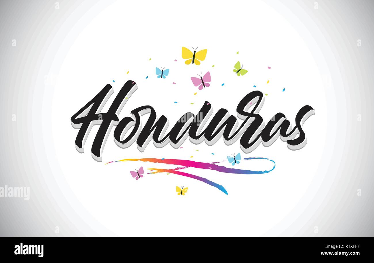Honduras Handwritten Word Text with Butterflies and Colorful Swoosh ...