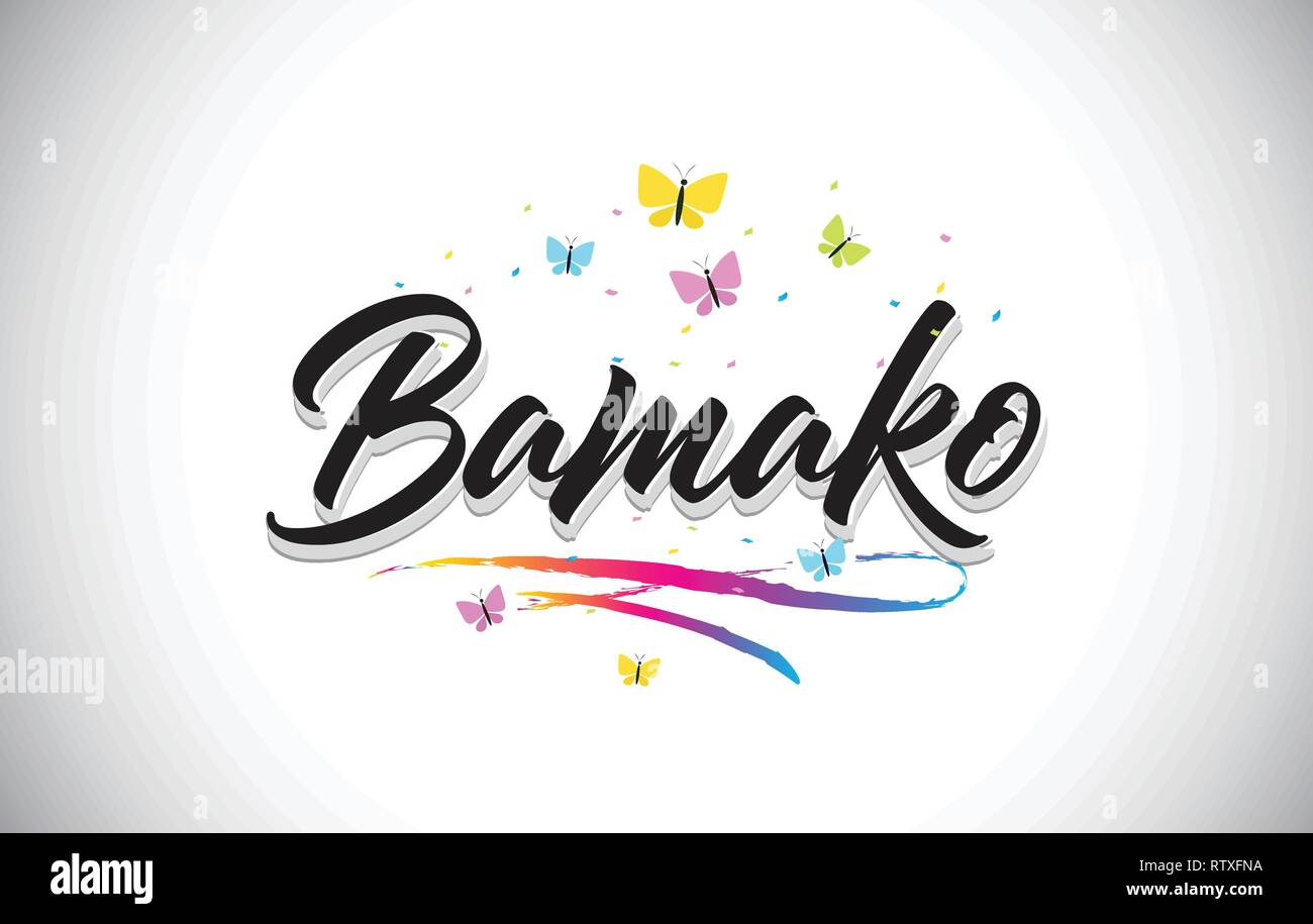Bamako Handwritten Word Text with Butterflies and Colorful Swoosh ...