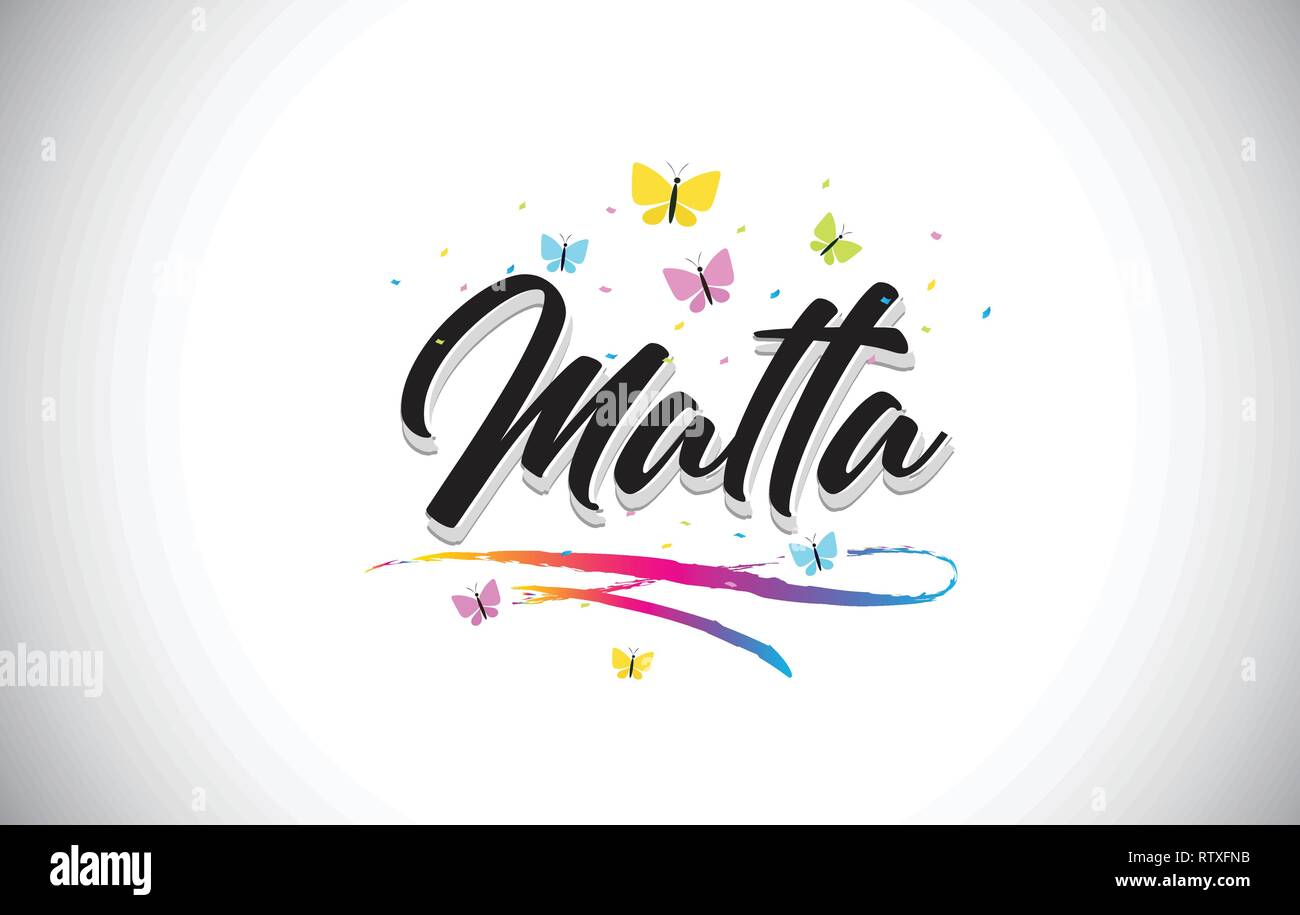 Malta Handwritten Word Text with Butterflies and Colorful Swoosh Vector ...