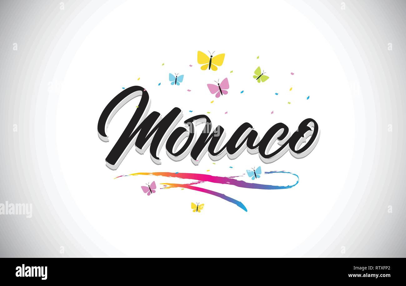 Monaco Handwritten Word Text with Butterflies and Colorful Swoosh ...