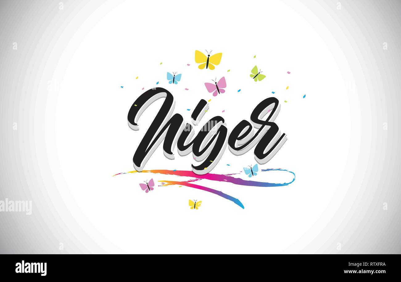 Niger Handwritten Word Text with Butterflies and Colorful Swoosh Vector ...