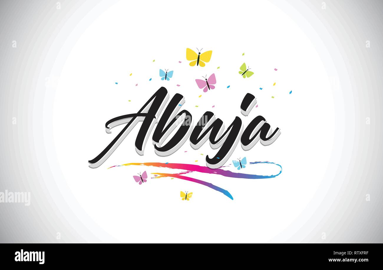 Abuja Handwritten Word Text with Butterflies and Colorful Swoosh Vector ...