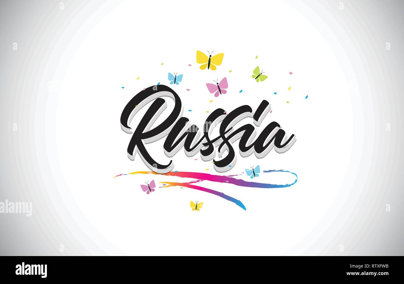 Russia Handwritten Word Text with Butterflies and Colorful Swoosh ...