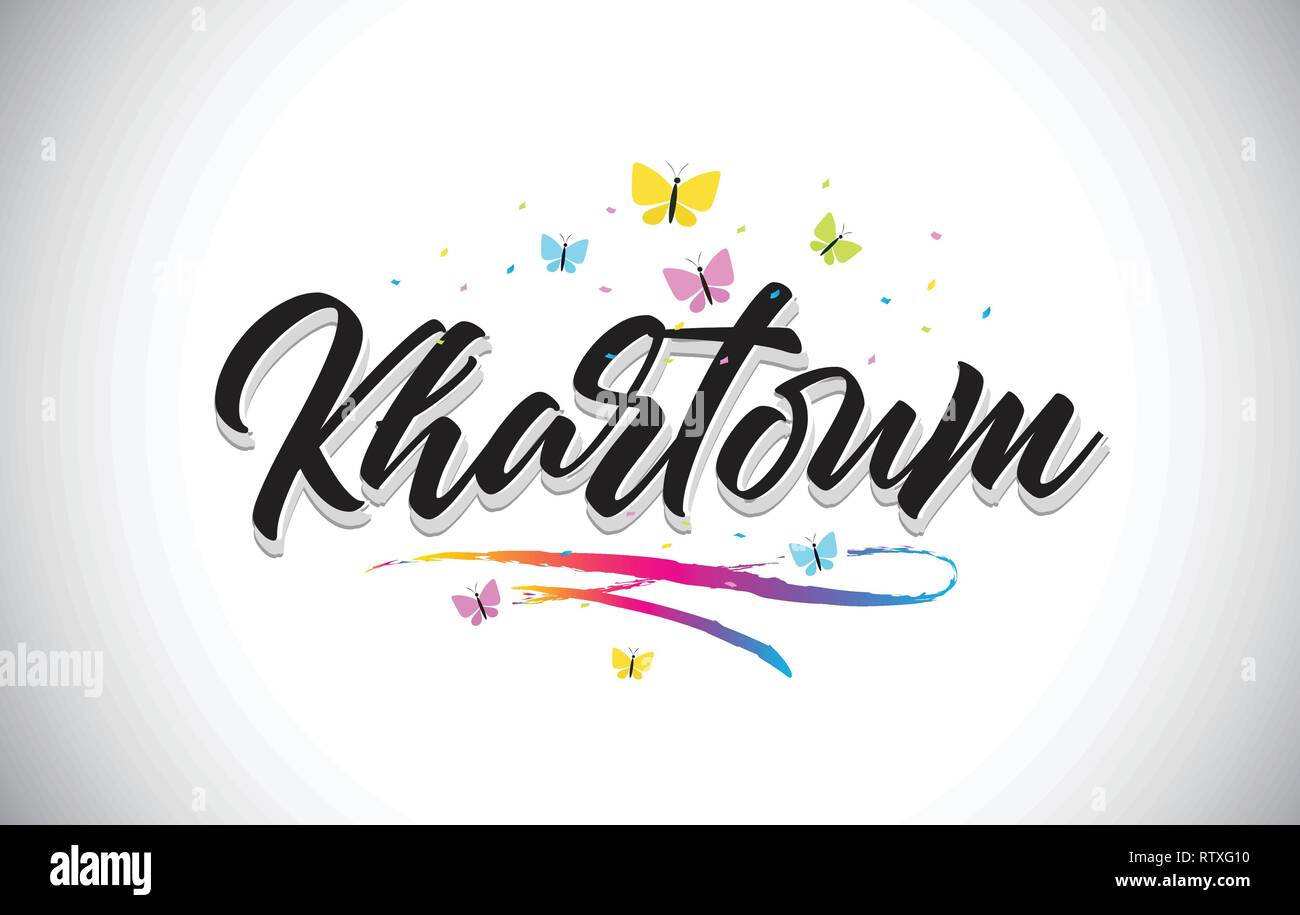 Khartoum Handwritten Word Text with Butterflies and Colorful Swoosh ...