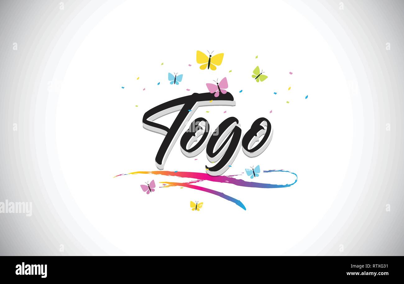 Togo Handwritten Word Text with Butterflies and Colorful Swoosh Vector ...