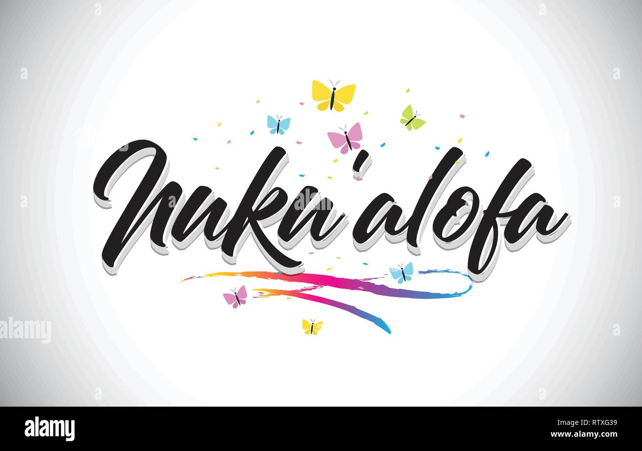 Nuku'alofa Handwritten Word Text with Butterflies and Colorful Swoosh ...
