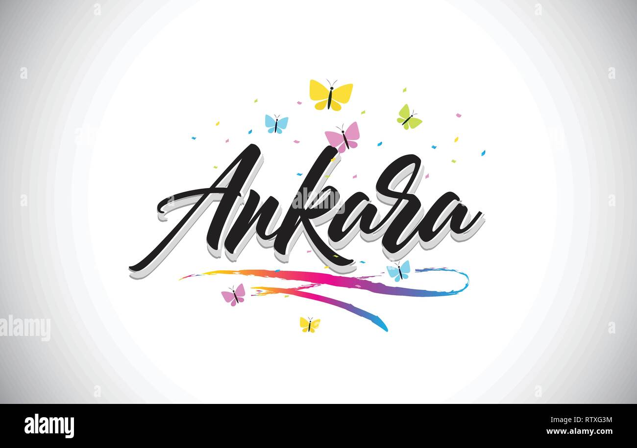 Ankara Handwritten Word Text with Butterflies and Colorful Swoosh ...