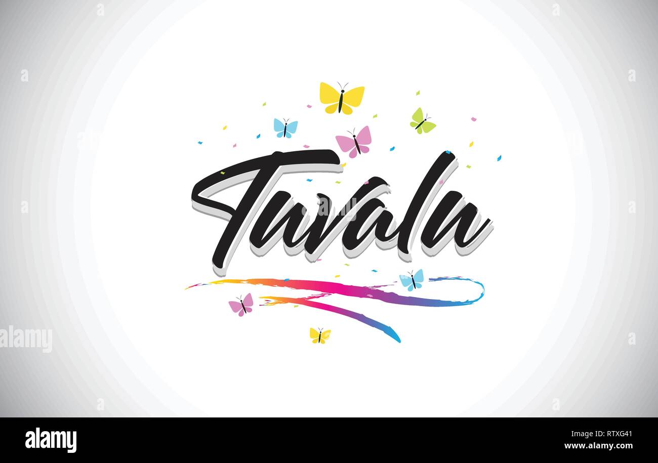 Tuvalu Handwritten Word Text with Butterflies and Colorful Swoosh ...