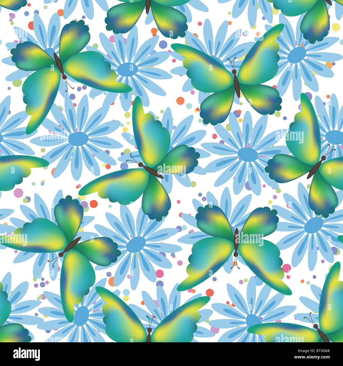 Seamless background, floral pattern, colorful butterflies and flowers ...