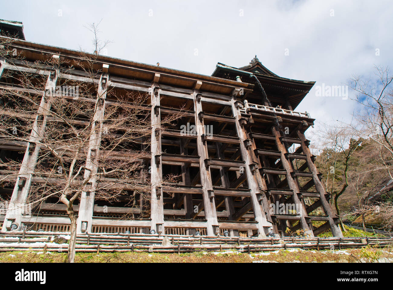 Wood pillars that support the main hall of the Kiyomizu Temple in Kyoto ...
