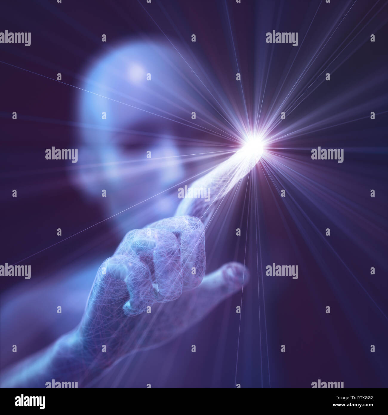 Conceptual illustration of a humanoid; artificial life with artificial ...