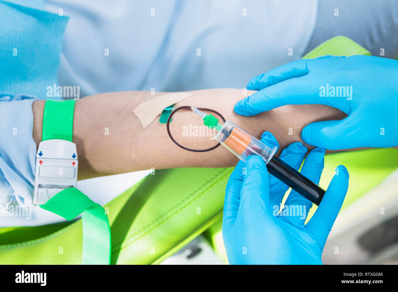 Drawing blood for platelet-rich plasma (PRP) treatment. Close-up of ...