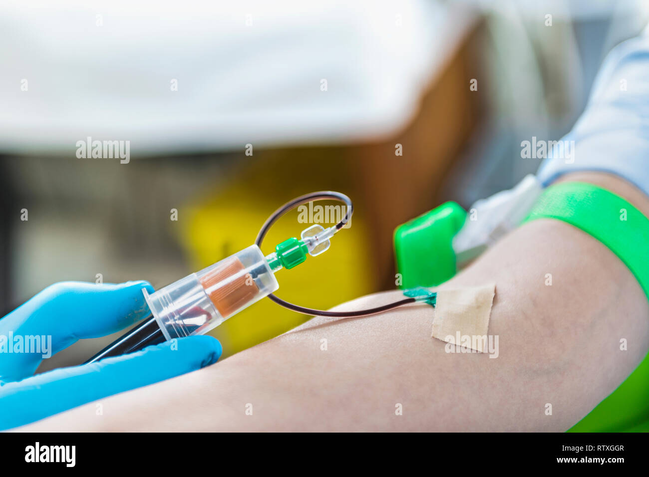 Drawing blood for platelet-rich plasma (PRP) treatment. Close-up of ...