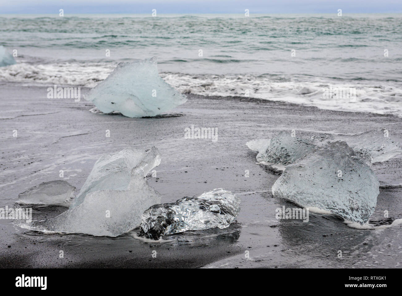 Ice on a Atlantic Ocean Diamond Beach in southeast Iceland Stock Photo ...