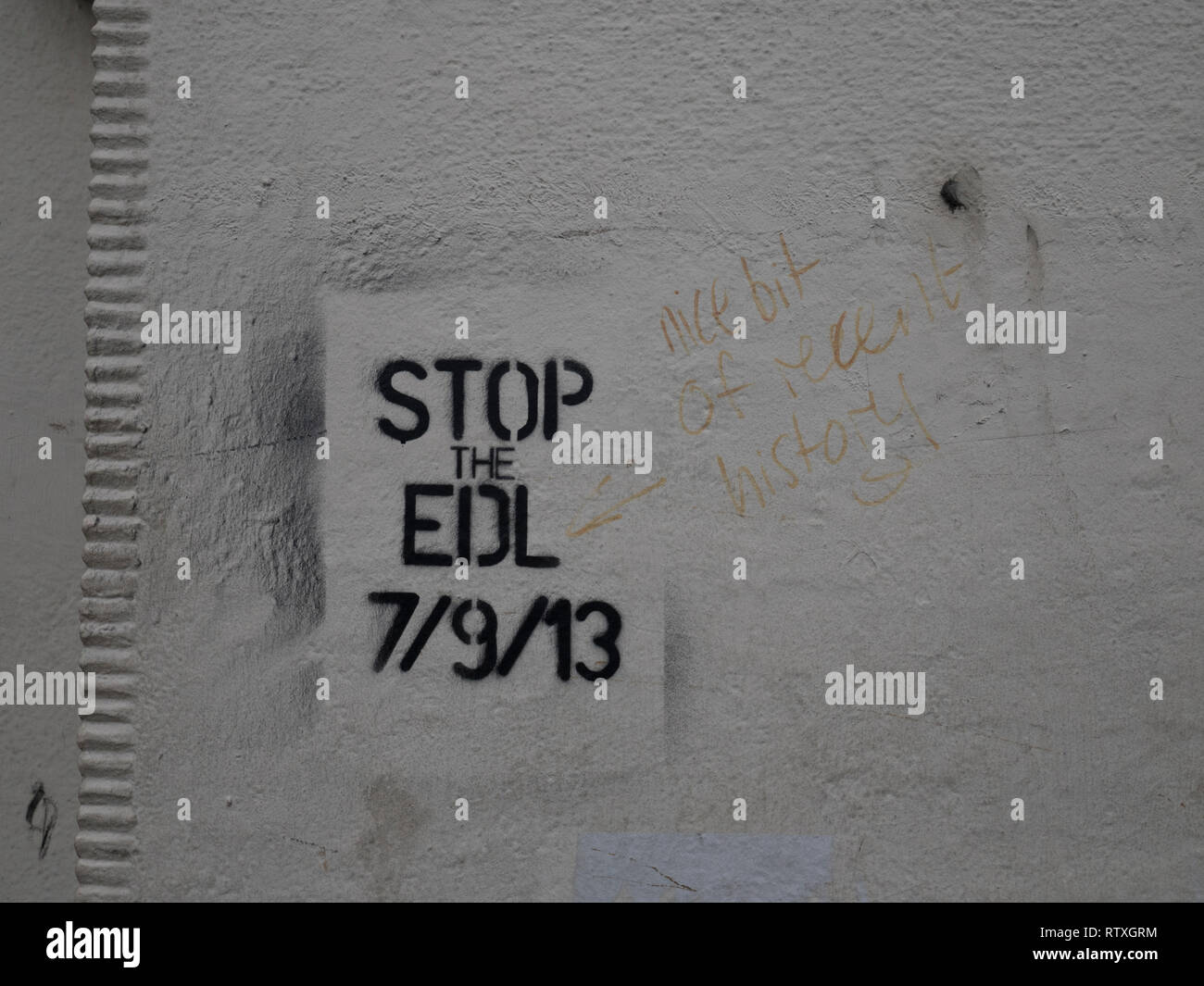 Stop the EDL graffiti on a wall in Aldgate, near Whitechapel in the ...
