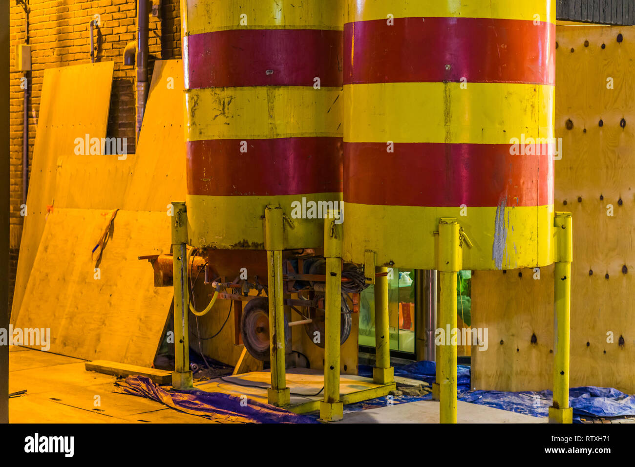 two mixing towers at a construction site, industrial scenery and ...