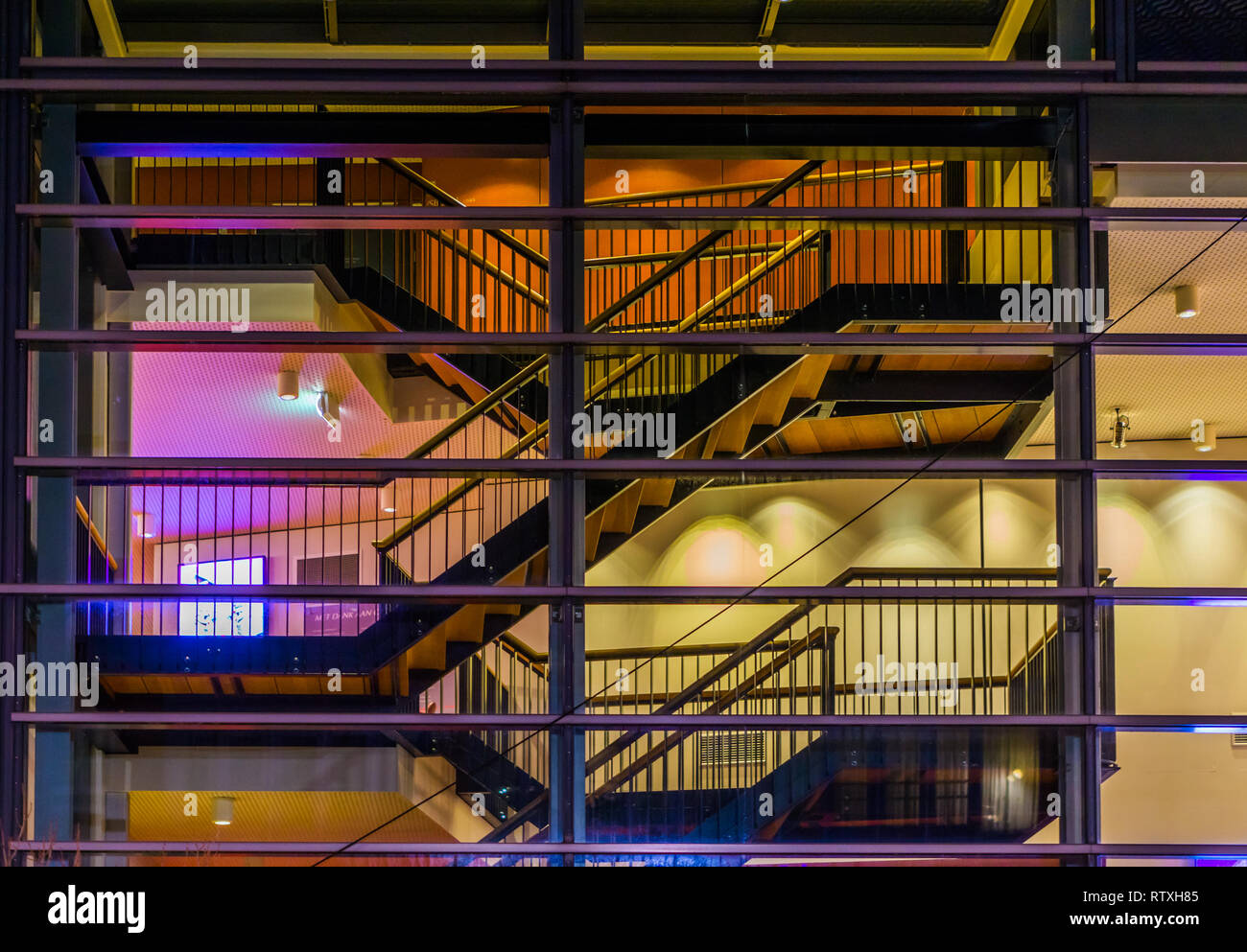 staircase well lighted at night, modern dutch architecture Stock Photo ...
