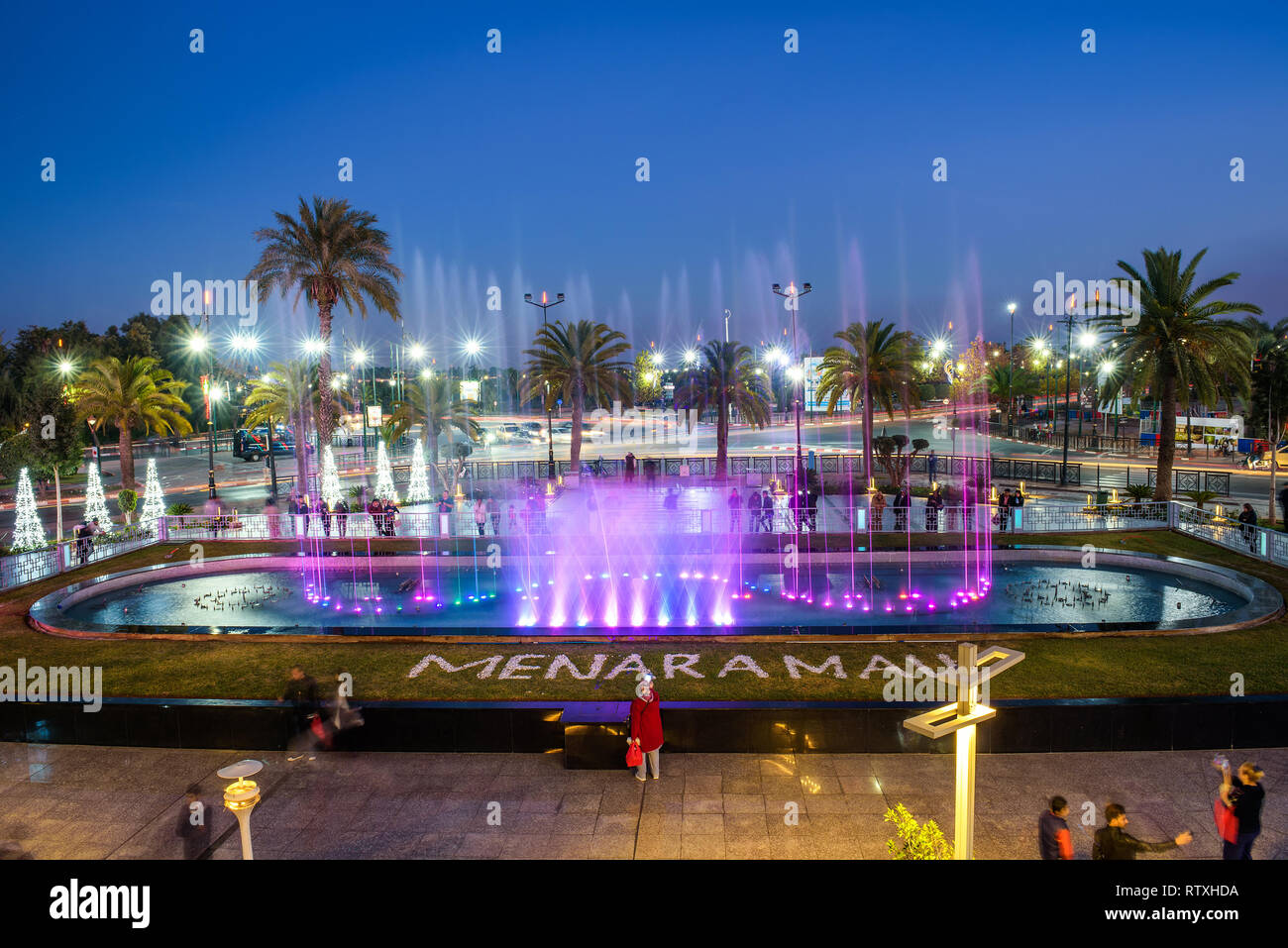 Singing fountain located at the Menara Mall in Marrakech at night Stock ...