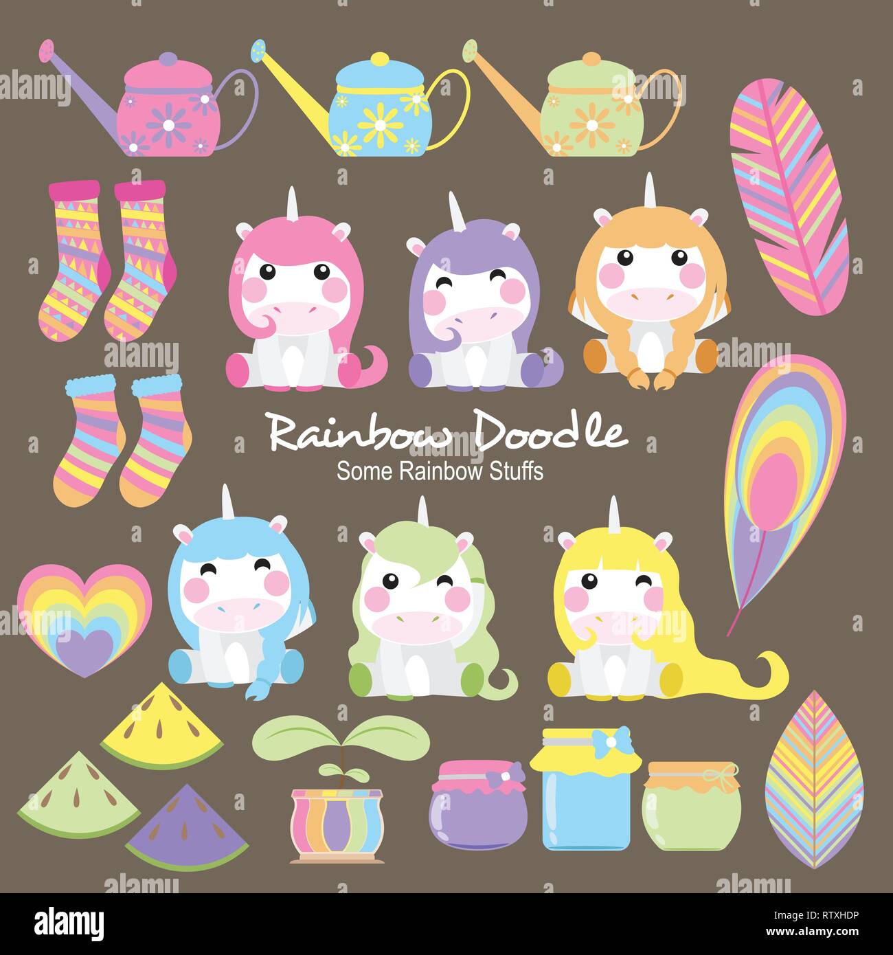 Rainbow Doodle Collection Stock Vector Image & Art - Alamy