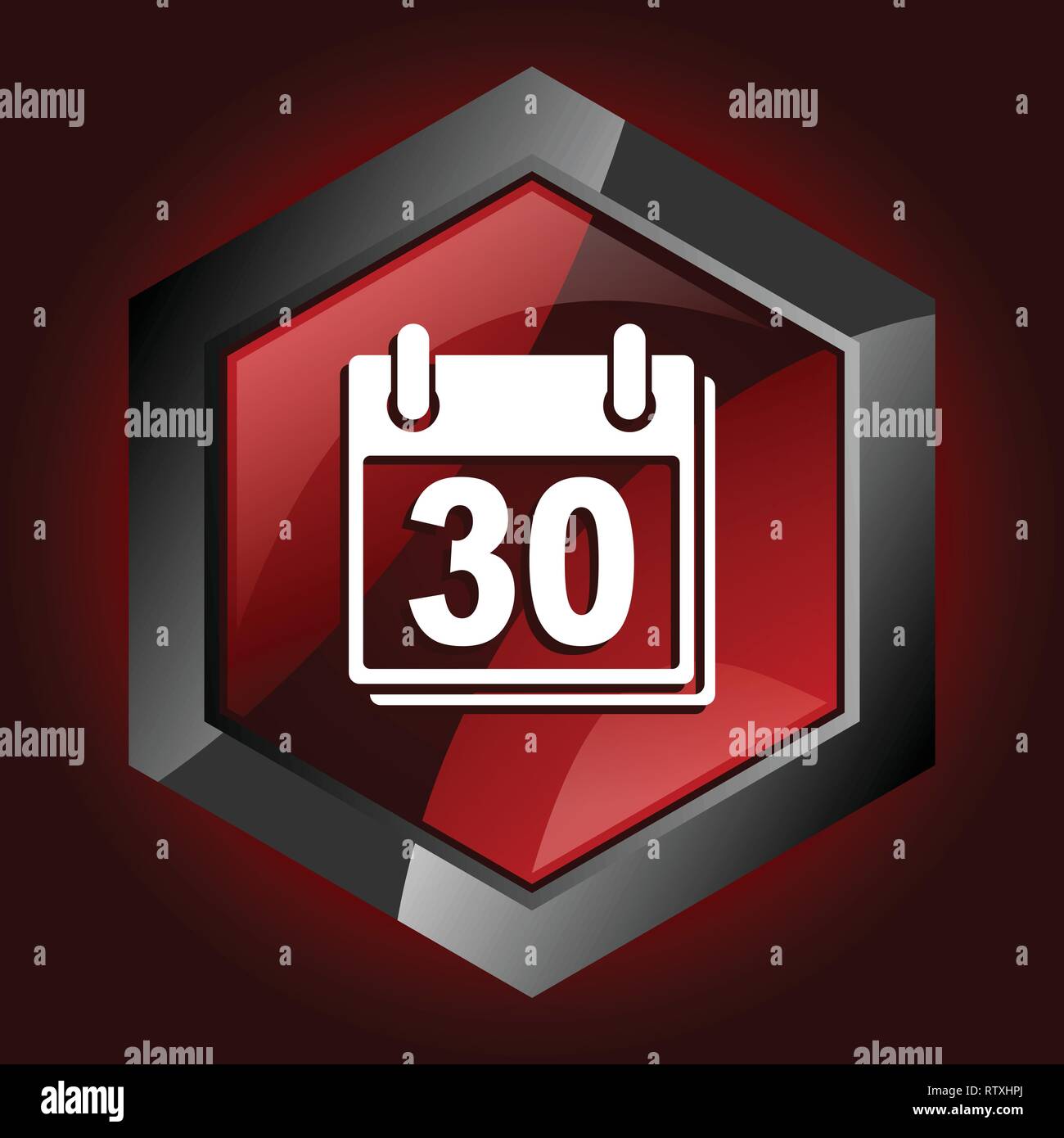Calendar hexagonal glossy dark red and black web icon, vector ...