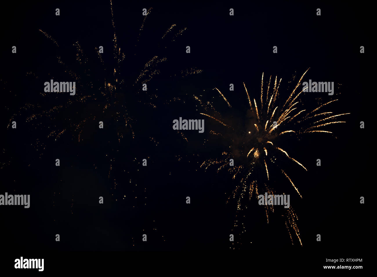 One bright colorful fireworks explosion in the sky. Beautiful ...