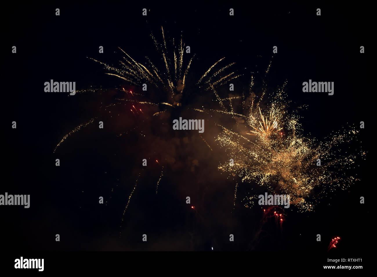 Multiple bright colorful fireworks explosion in the sky. Beautiful ...