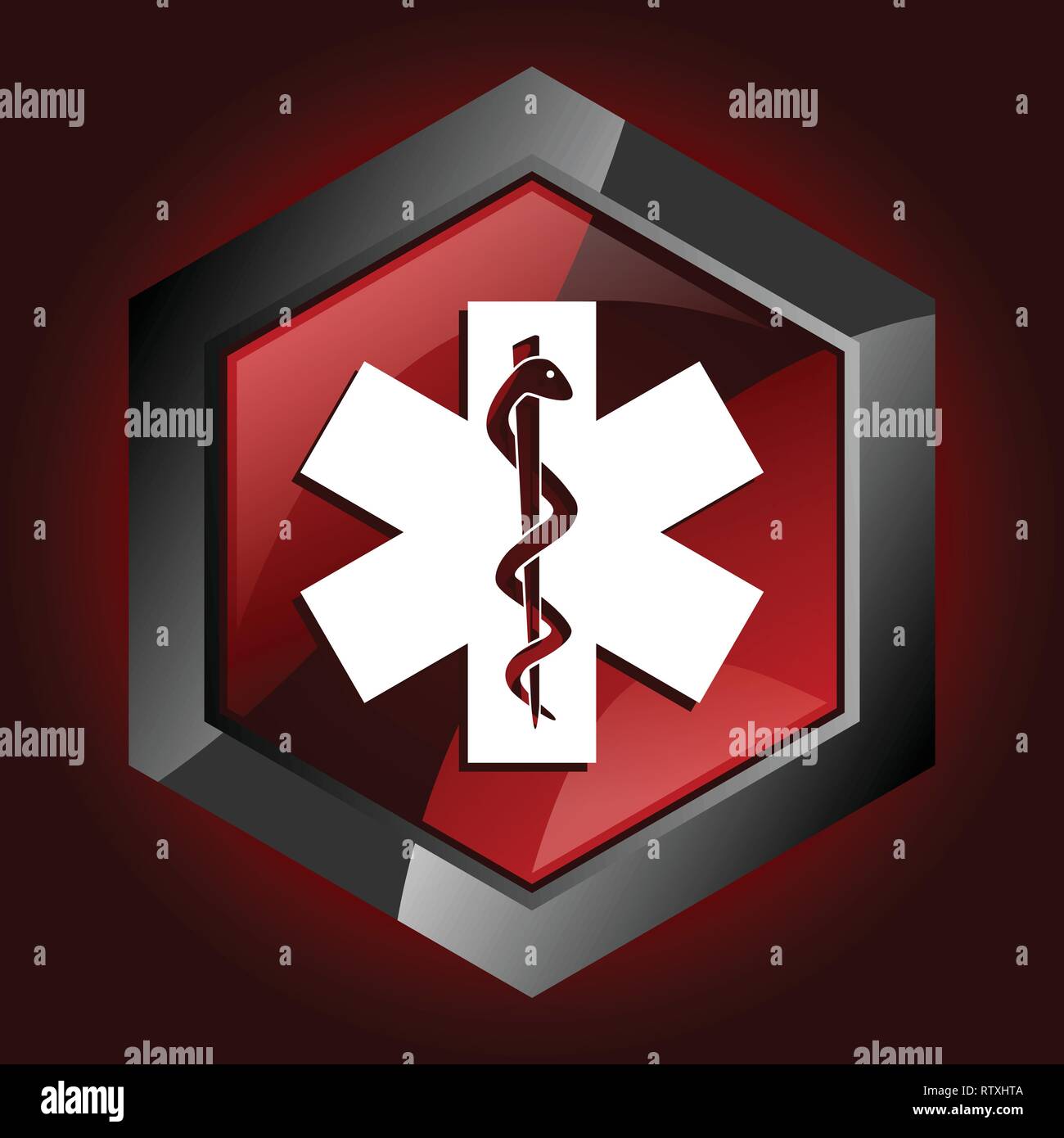 Emergency hexagonal glossy dark red and black web icon, vector ...