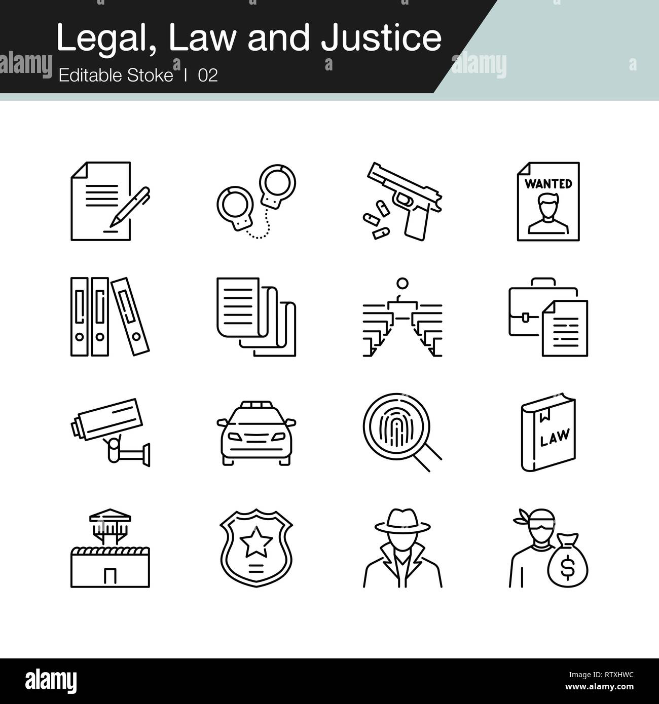 Legal, Law and Justice icons. Modern line design. For presentation ...