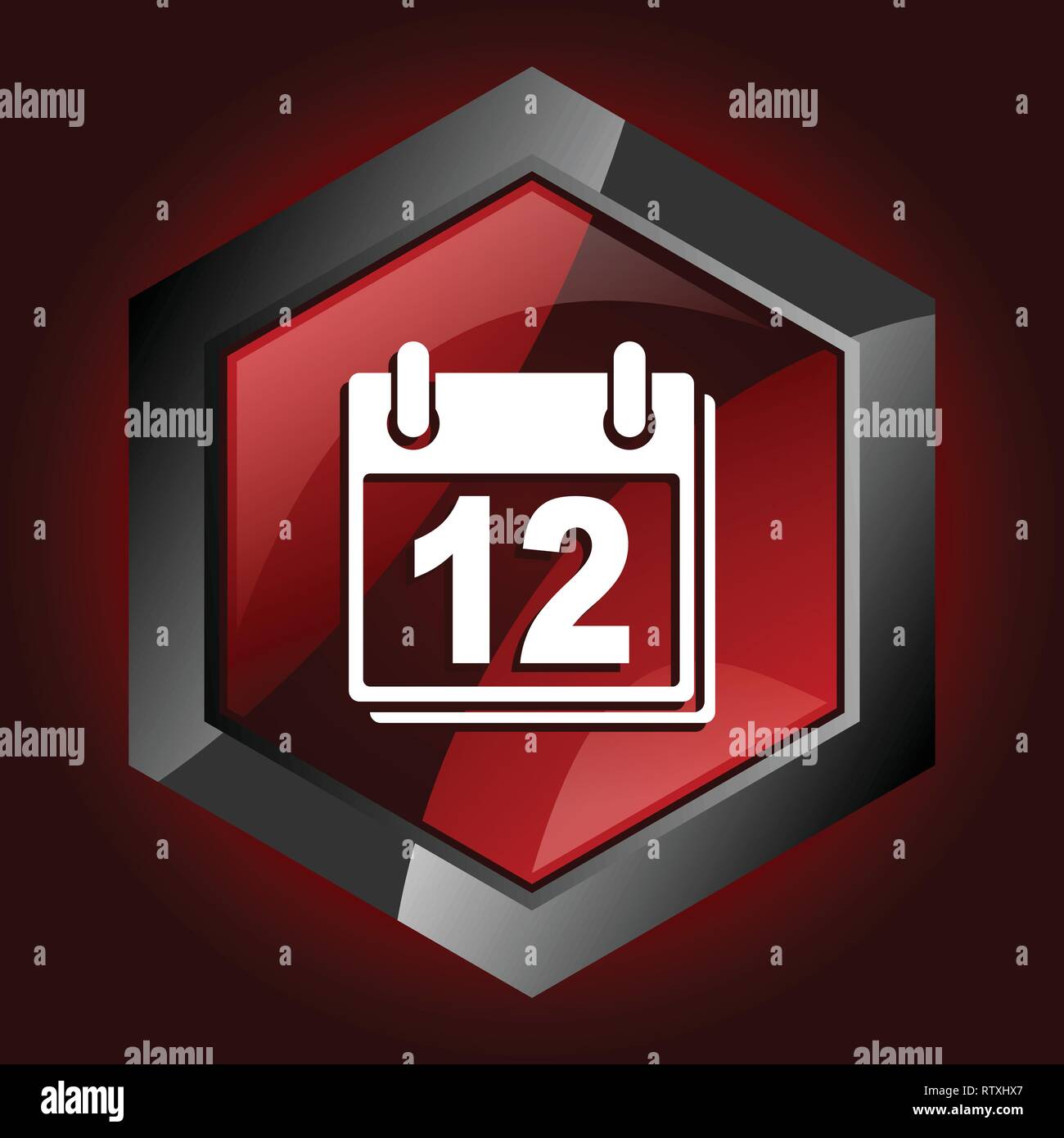 Calendar hexagonal glossy dark red and black web icon, vector ...