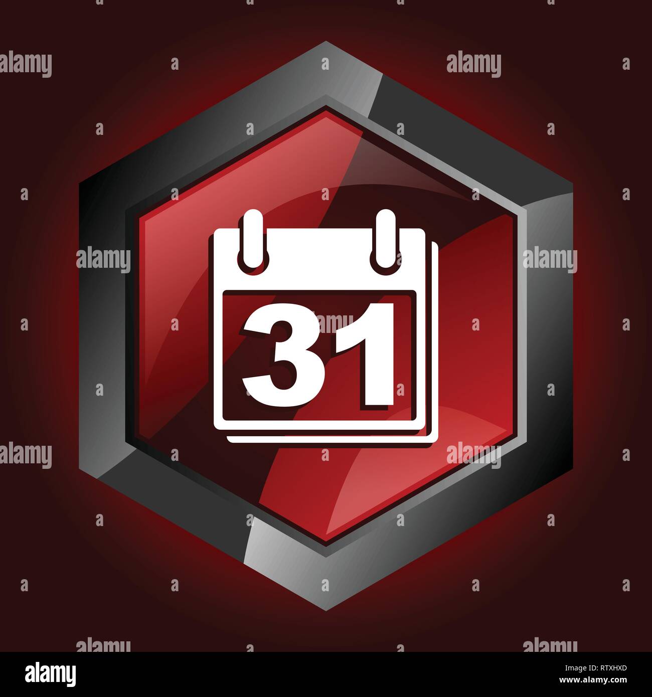 Calendar hexagonal glossy dark red and black web icon, vector ...