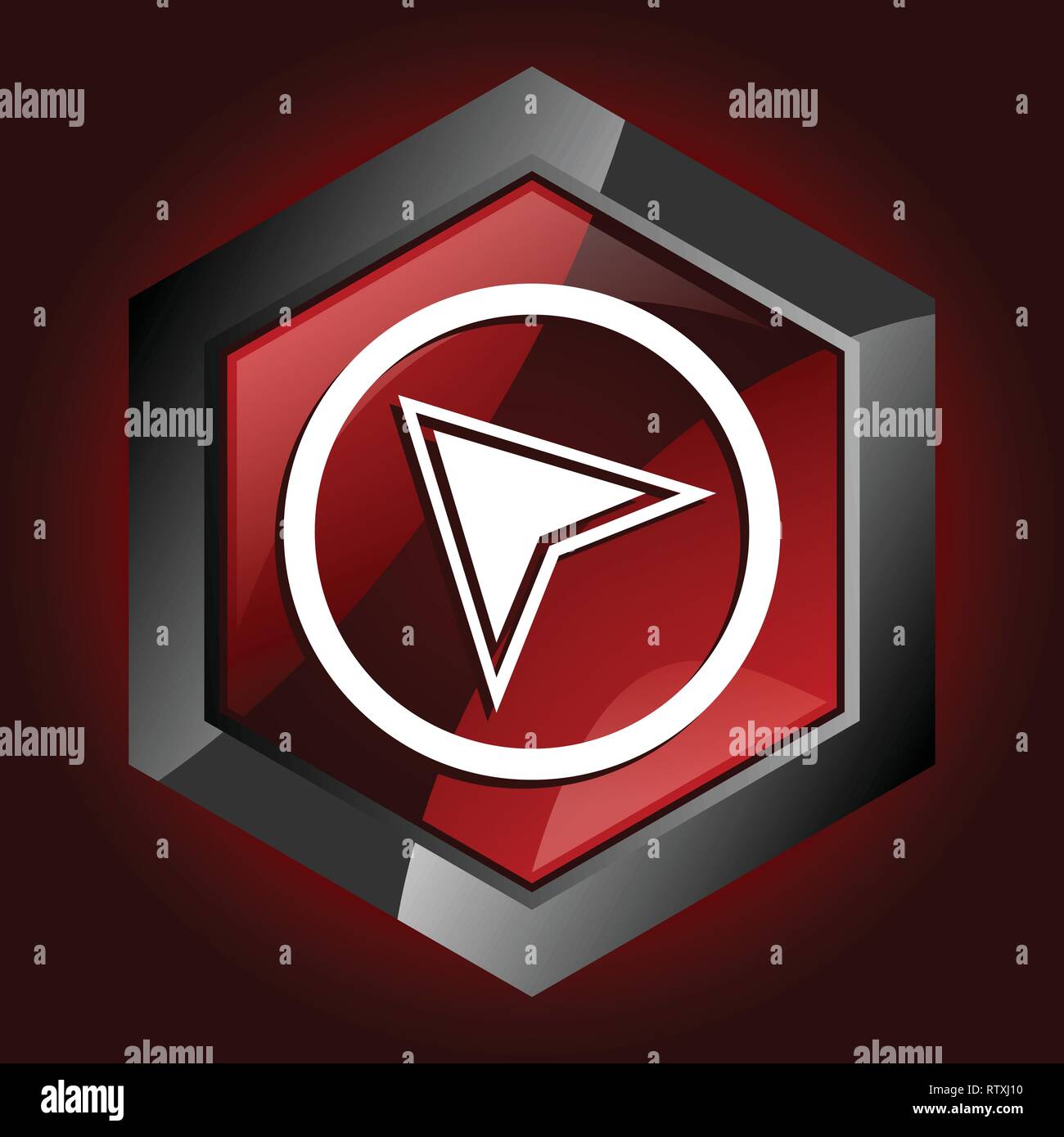 Navigation hexagonal glossy dark red and black web icon, vector ...