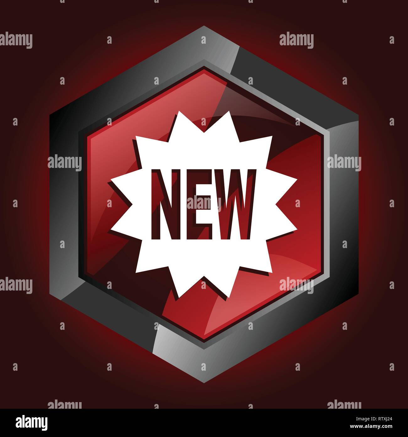 New hexagonal glossy dark red and black web icon, vector illustration ...