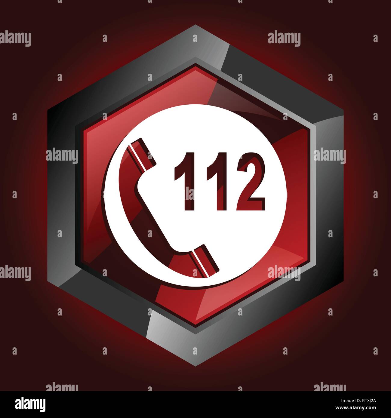 Emergency call hexagonal glossy dark red and black web icon, vector ...