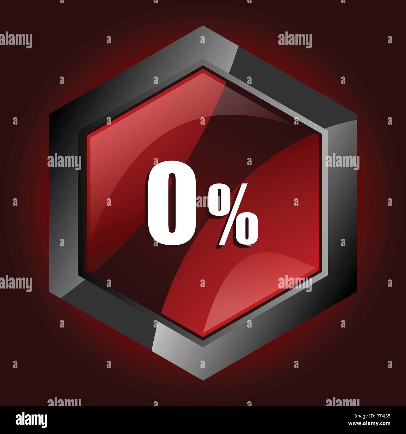 0 percent hexagonal glossy dark red and black web icon, vector ...