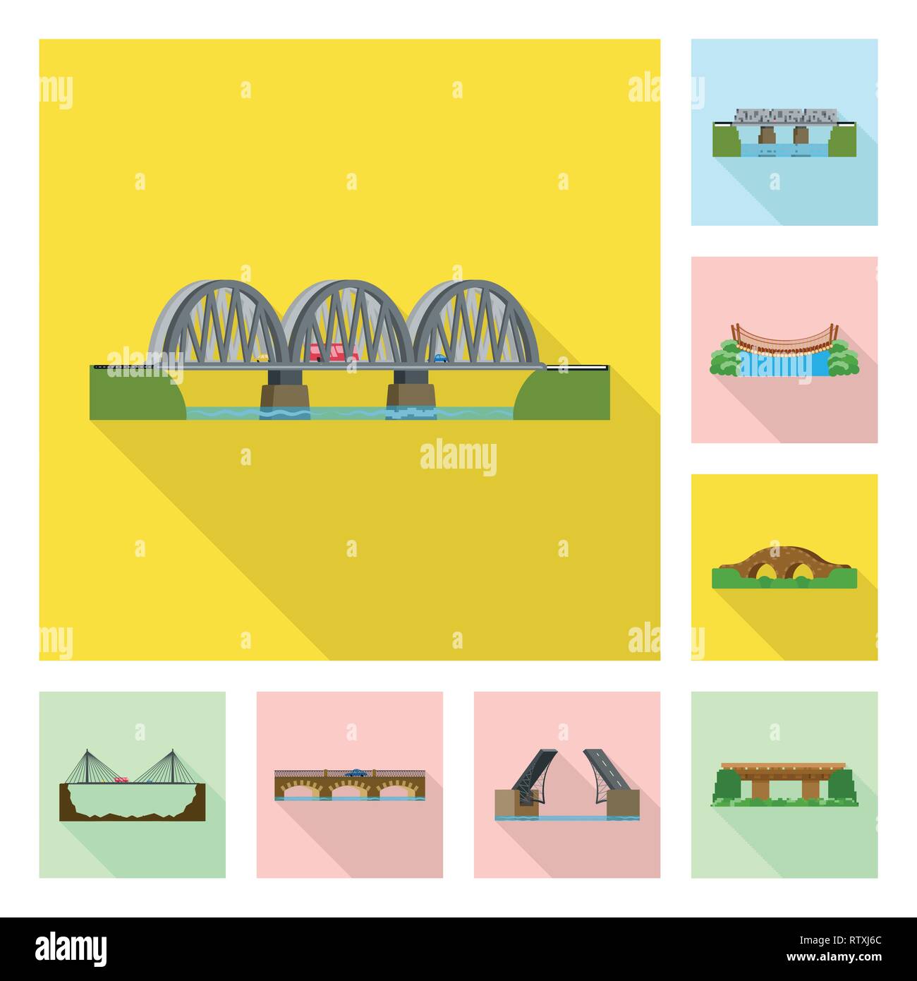 Vector illustration of bridgework and bridge symbol. Set of bridgework ...