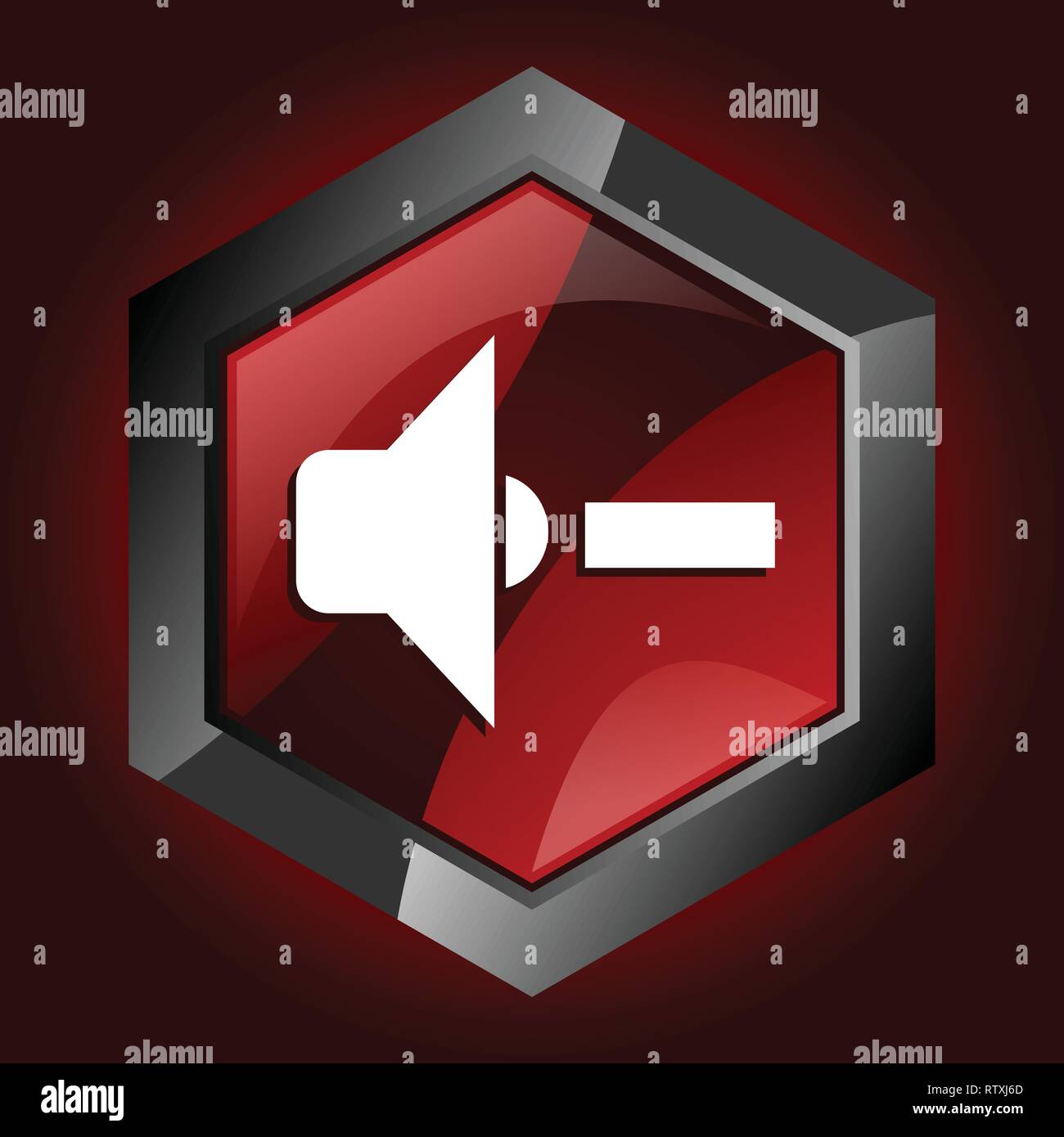 Speaker volume hexagonal glossy dark red and black web icon, vector ...