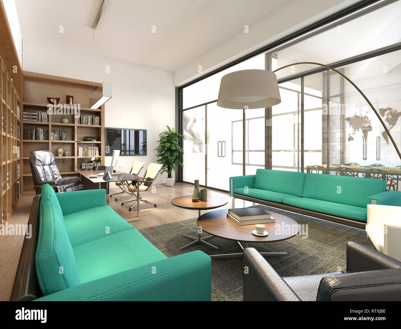 3d render of working office Stock Photo - Alamy