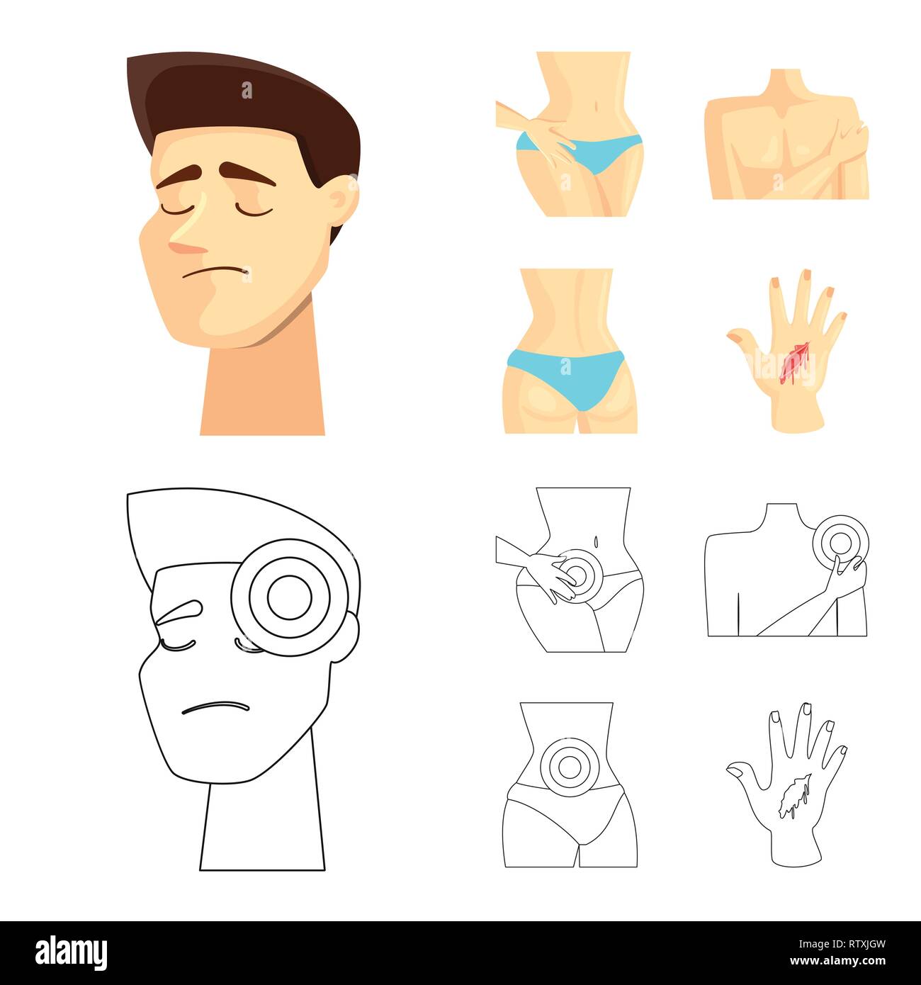 Vector illustration of hospital and rendering sign. Set of hospital and ...