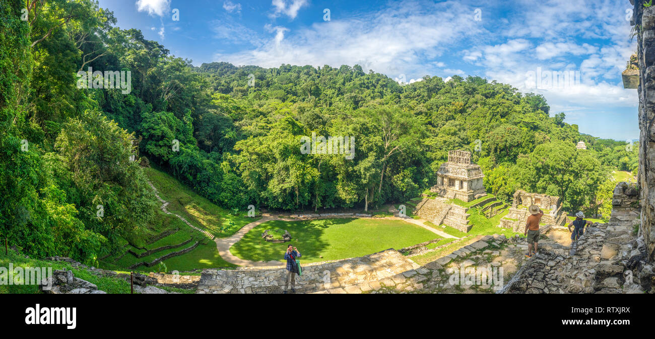 Templo del sol, sun temple from the temple de la cruz, Palenque, Mexico ...