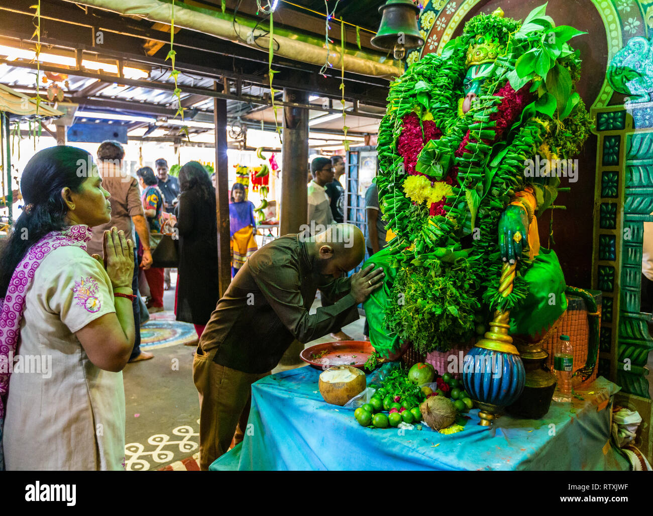 Worshipers Pray at Hanuman Shrine, Sree Veera Hanuman Hindu Temple ...