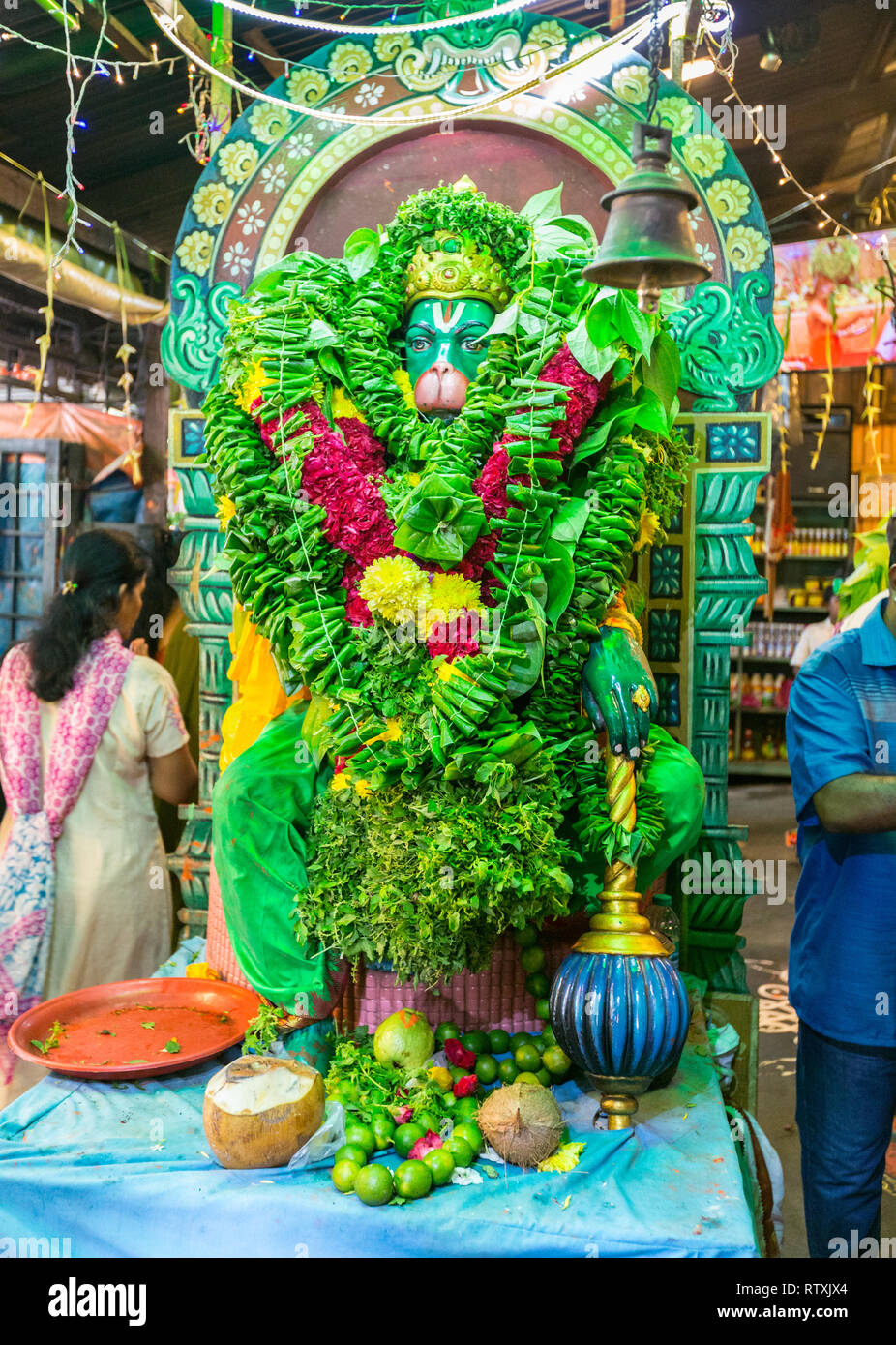Hanuman Shrine Decorated with Garlands, Sree Veera Hanuman Hindu Temple ...