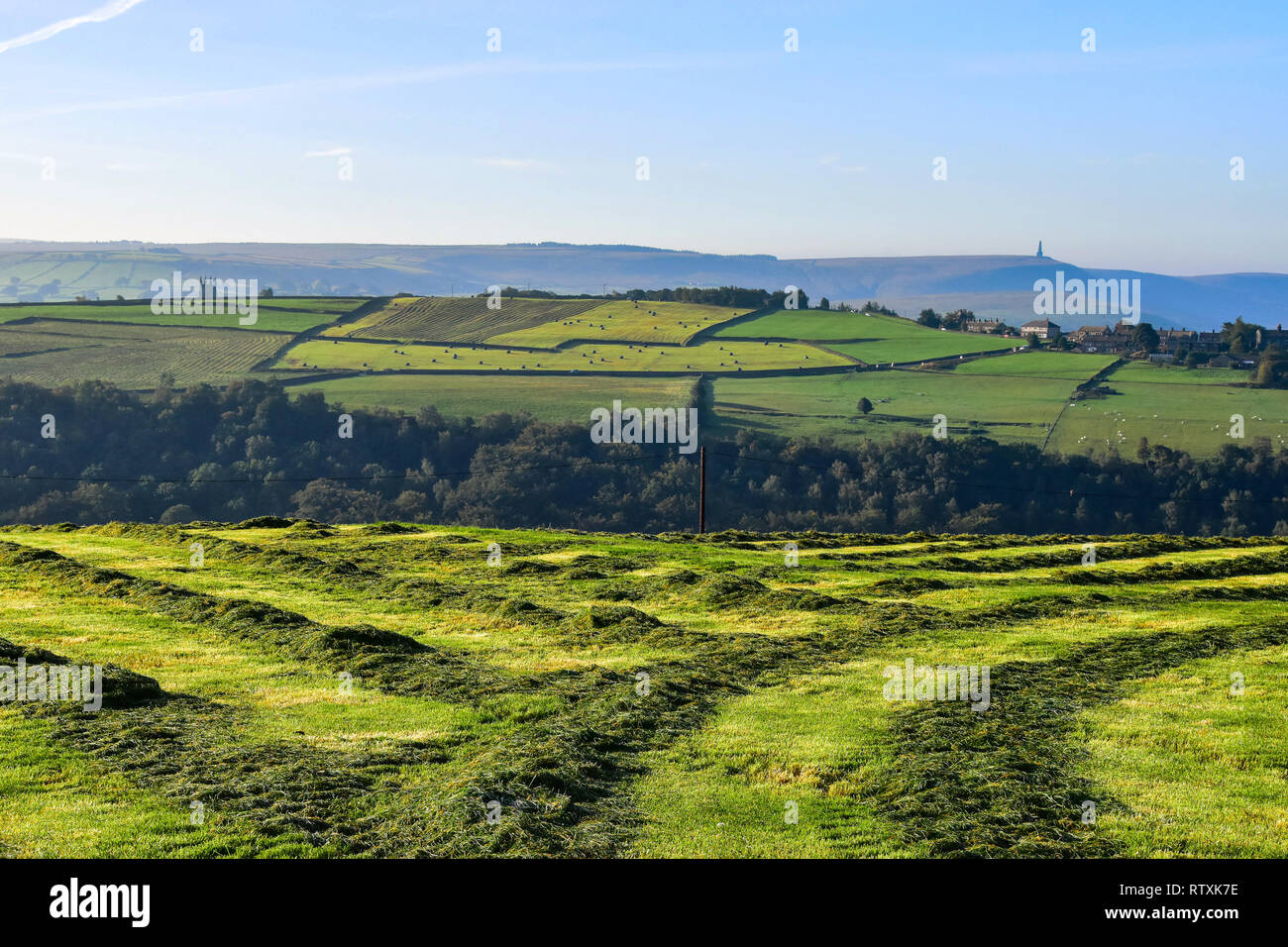 Making hay patterns in farm fields above Hardcastle Crags, Hebden ...