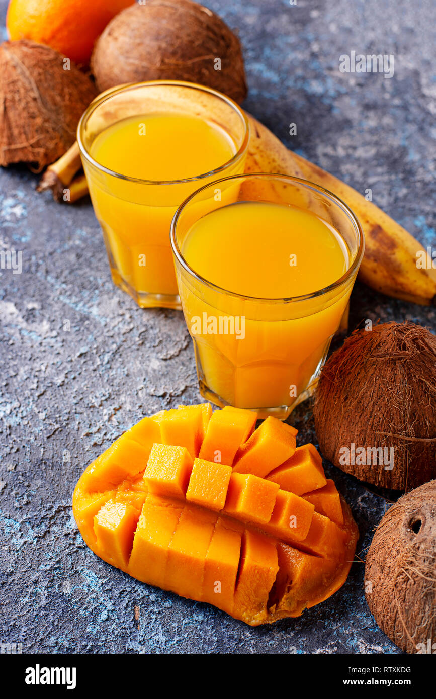 Fresh tropical mix fruit juice Stock Photo - Alamy